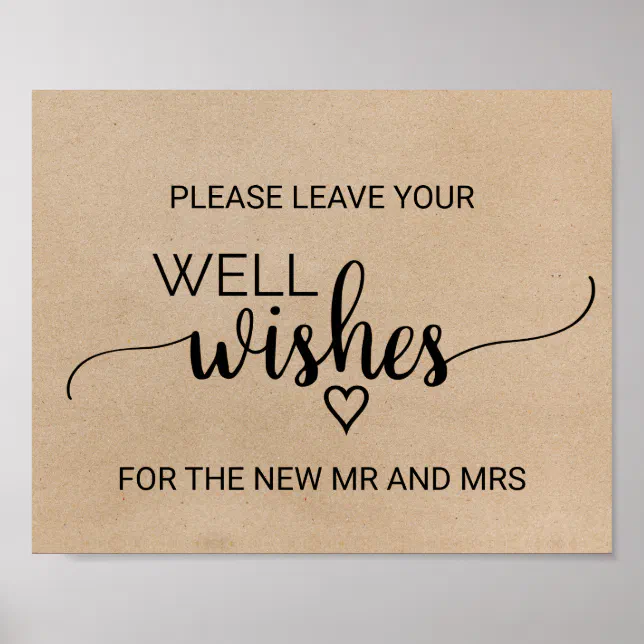 Simple Faux Kraft Calligraphy Well Wishes Sign | Zazzle