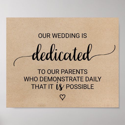 Simple Faux Kraft Wedding Dedication Sign | Zazzle