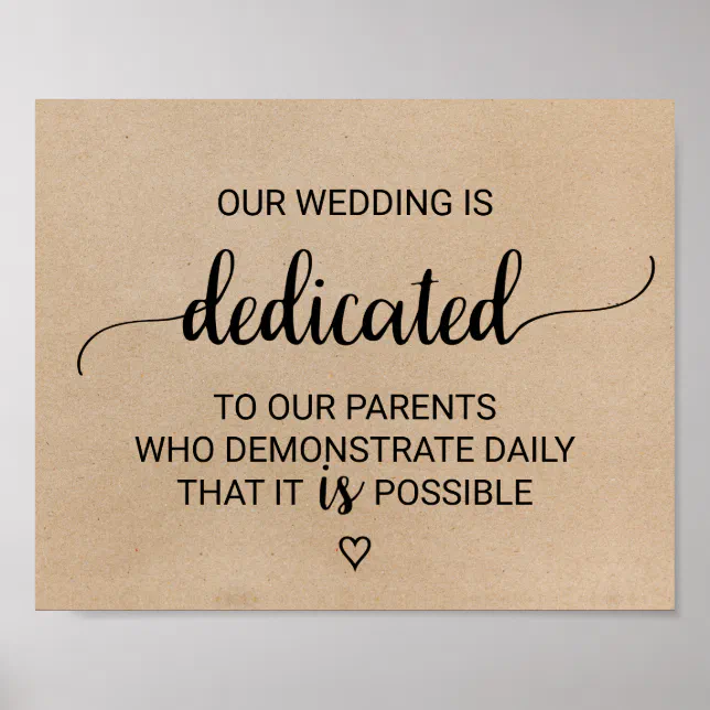 Simple Faux Kraft Wedding Dedication Sign | Zazzle