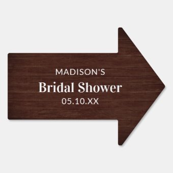 Simple Faux Wood Bridal Shower Directional Arrow Sign | Zazzle