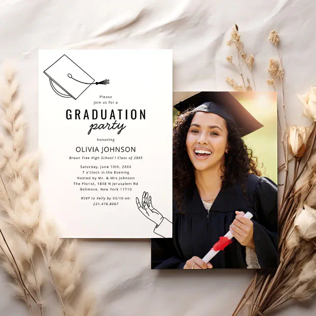 Simple Female Photo Graduation Party Invitation | Zazzle