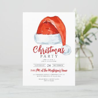 Simple Festive Santas Hat Christmas Party Invitation | Zazzle