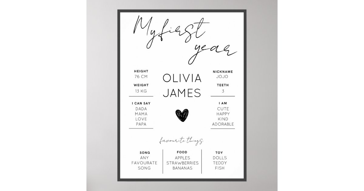 Simple first year first birthday milestone poster | Zazzle