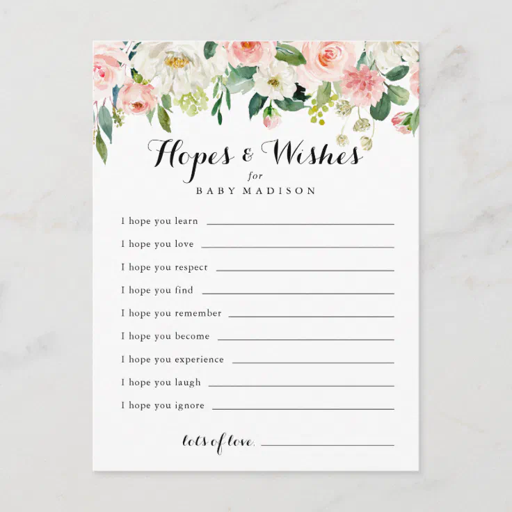 Simple Floral Baby Shower Hopes & Wishes Card | Zazzle