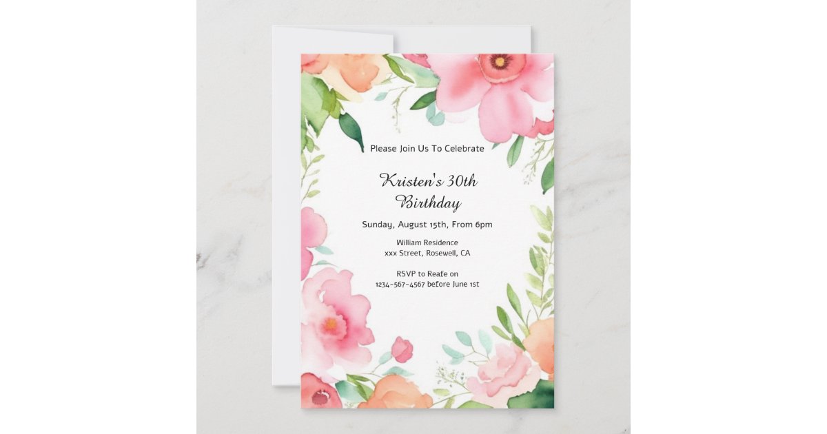 Simple Floral Birthday Invitation | Zazzle