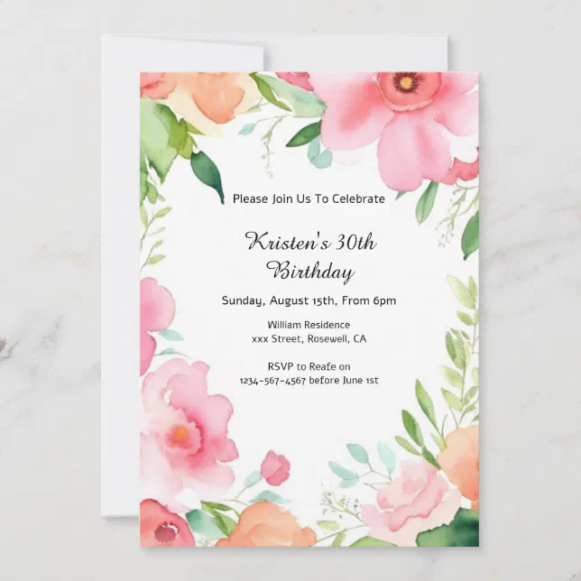 Simple Floral Birthday Invitation | Zazzle