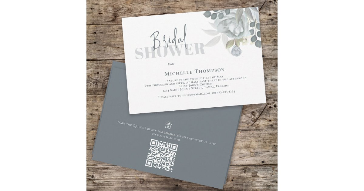 Simple Floral Bridal Shower QR Code Gift Registry Invitation | Zazzle
