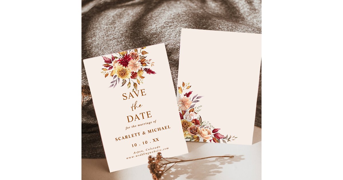 Simple Floral Fall Save The Date Invitation | Zazzle