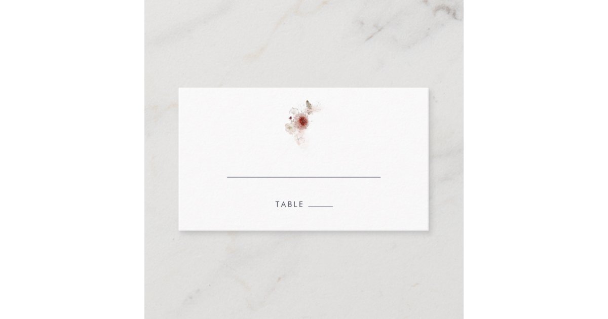 Simple Floral Flat Wedding Place Card | Zazzle