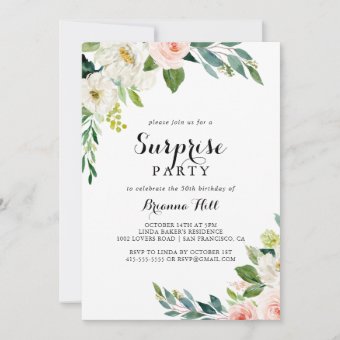 Simple Floral Green Foliage Surprise Party Invitation | Zazzle