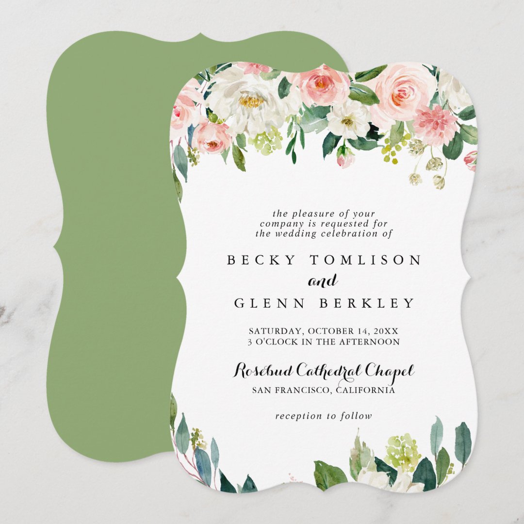 Simple Floral Green Foliage Traditional Wedding Invitation | Zazzle