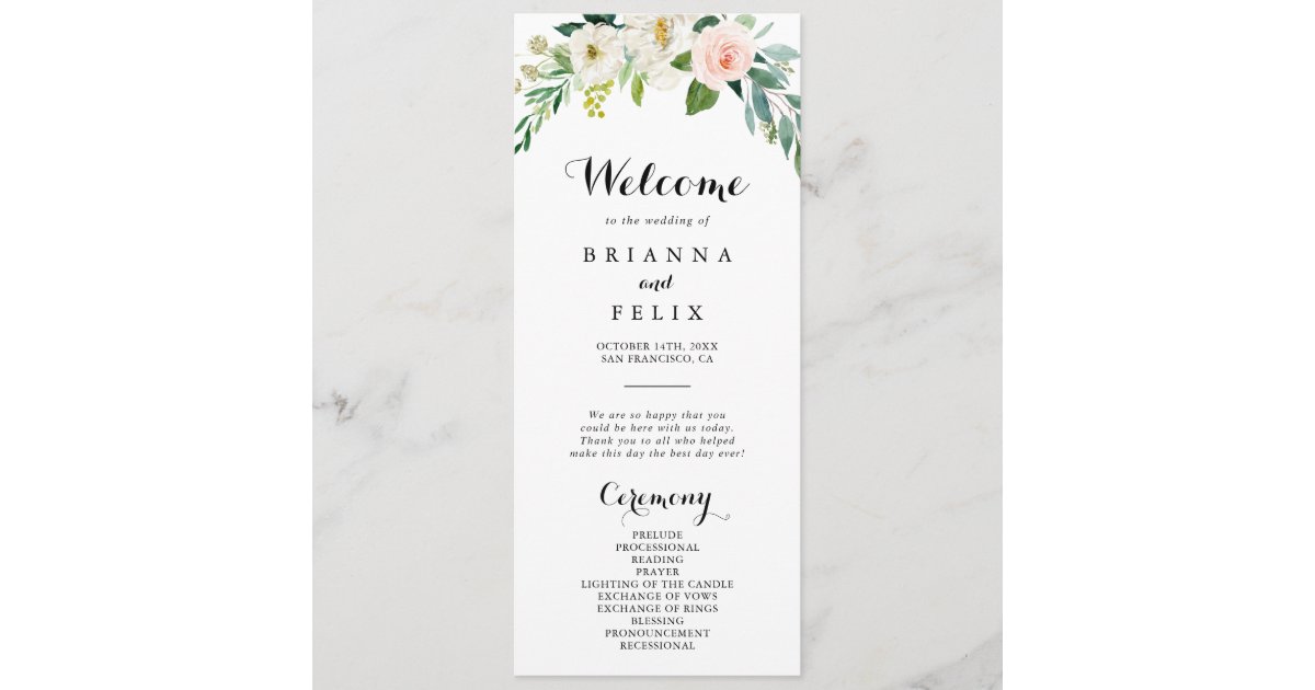 Simple Floral Green Foliage Wedding Program | Zazzle