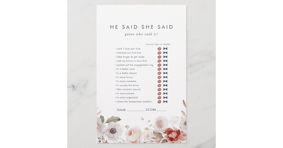 Simple Floral He Said She Said Game Flyer | Zazzle