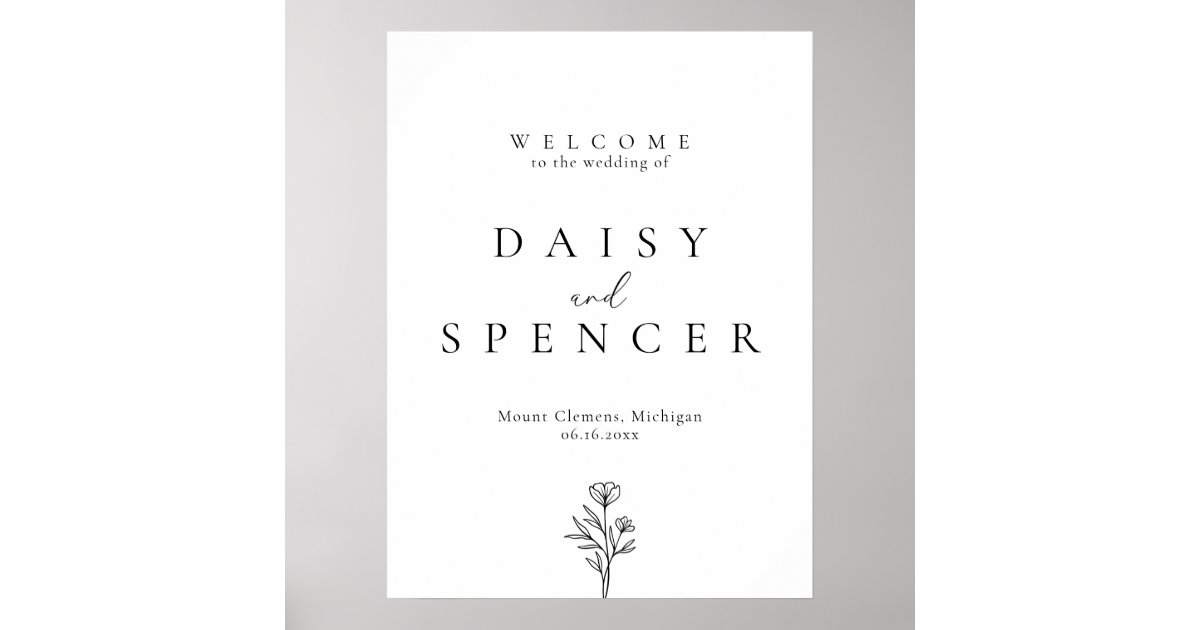 Simple Floral Outline Wedding Welcome Sign Poster | Zazzle