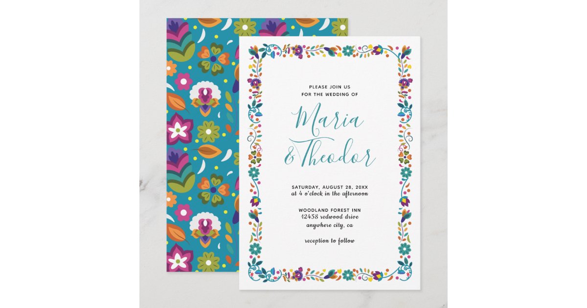 Simple Floral Pattern Mexican Style Wedding Invitation | Zazzle