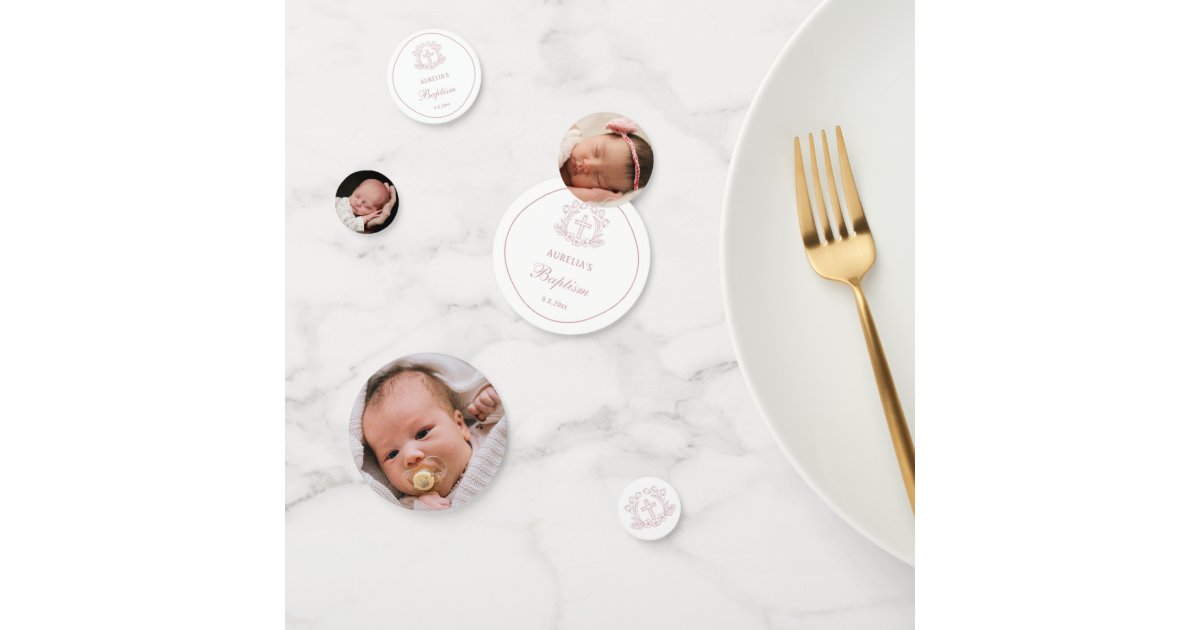 Simple Floral Pink Cross Baptism Table Confetti | Zazzle