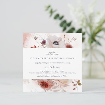 Simple Floral Square Wedding Invitation | Zazzle