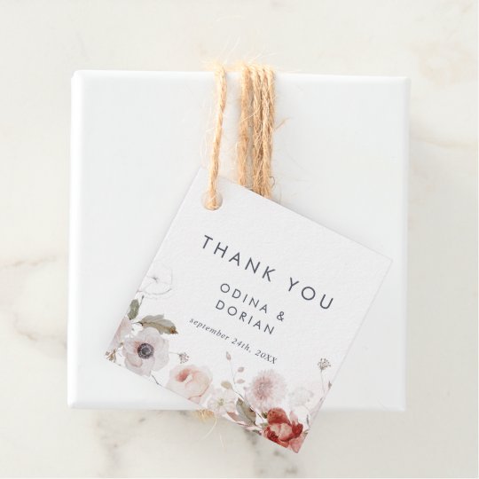 Simple Floral Thank You Favor Tags | Zazzle.com