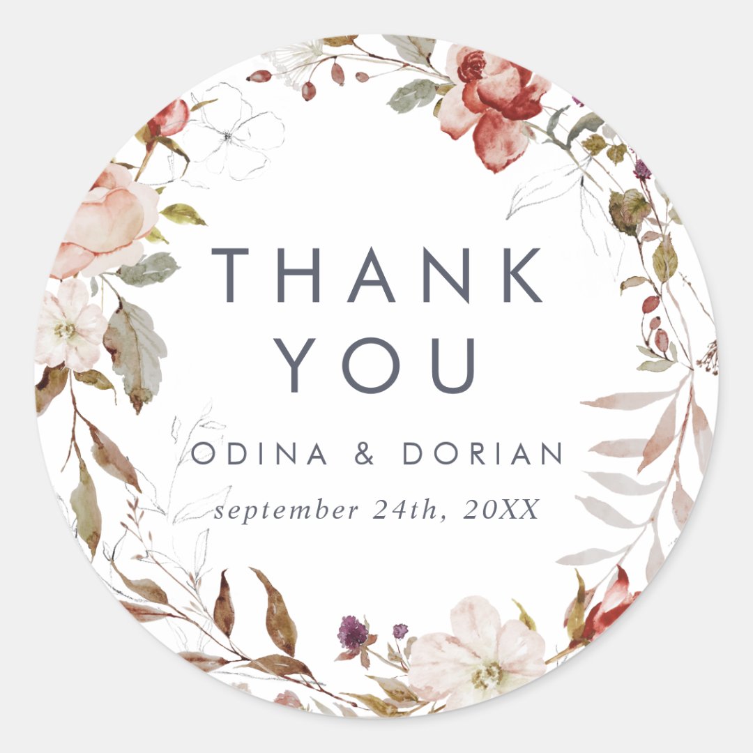 Simple Floral Thank You Wedding Favor Sticker | Zazzle
