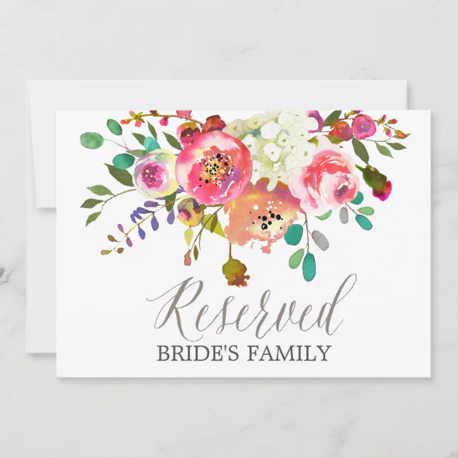Simple Floral Watercolor Bouquet "Reserved" Sign | Zazzle