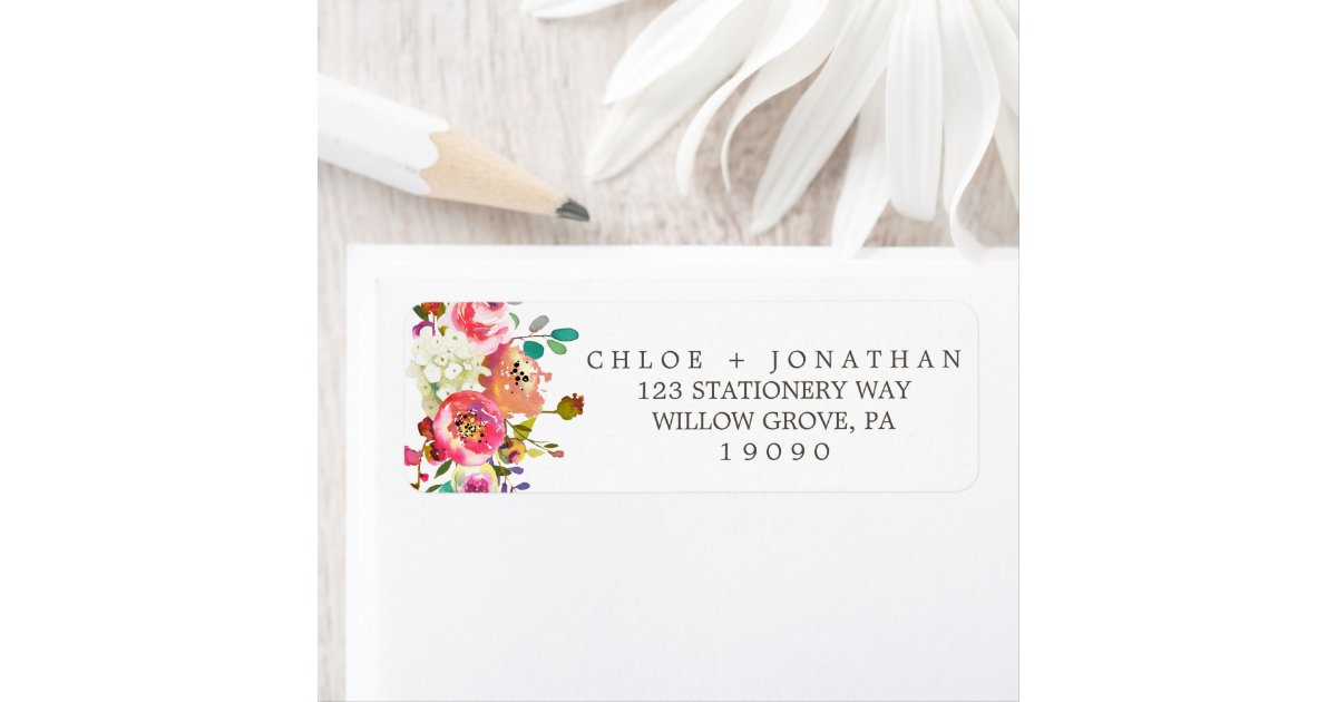 Simple Floral Watercolor Bouquet Wedding Label | Zazzle