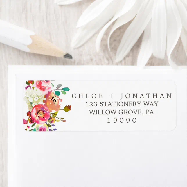 Simple Floral Watercolor Bouquet Wedding Label | Zazzle