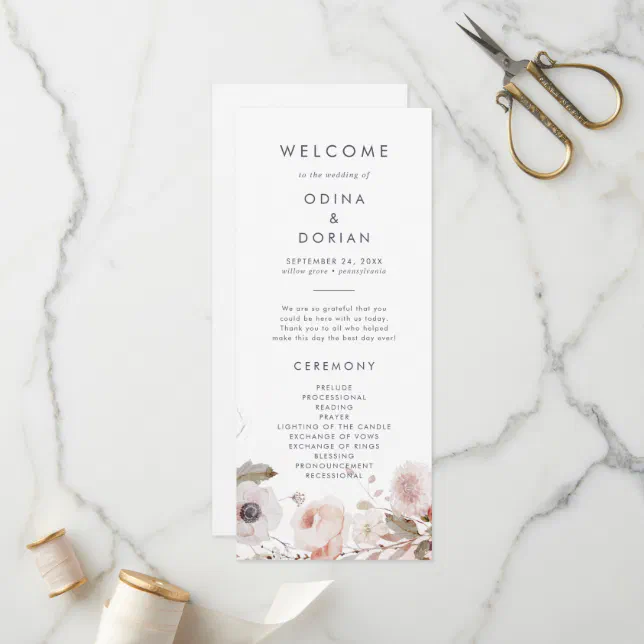 Simple Floral Wedding Program | Zazzle