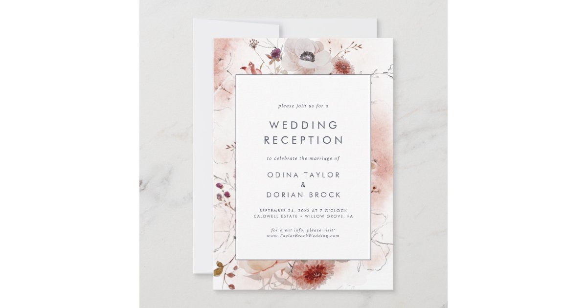 Simple Floral Wedding Reception Invitation | Zazzle