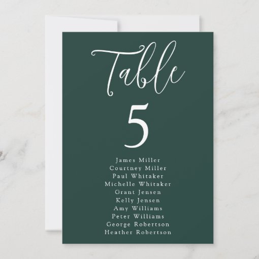 Simple Forest Green Table Number Seating Chart | Zazzle