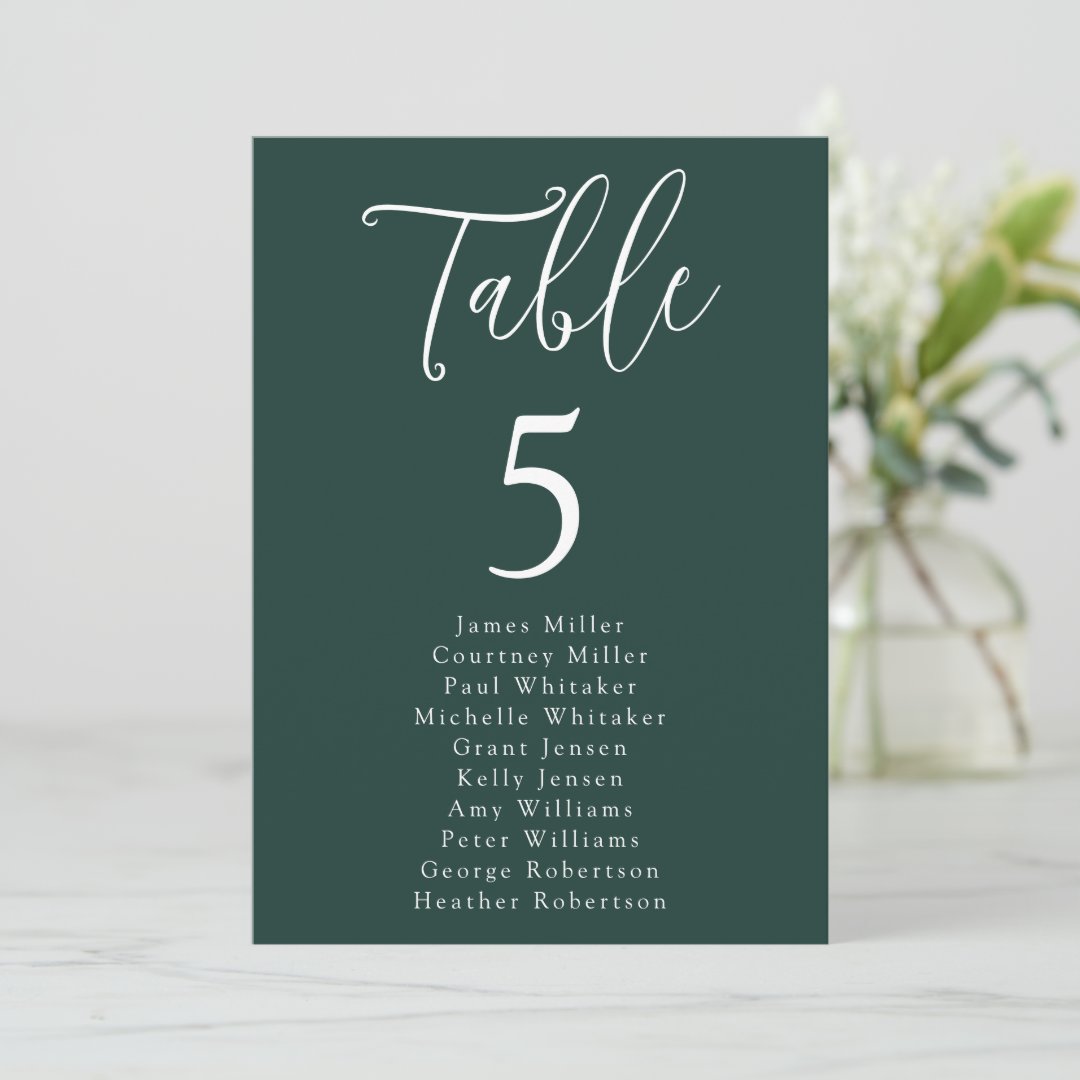 Simple Forest Green Table Number Seating Chart | Zazzle