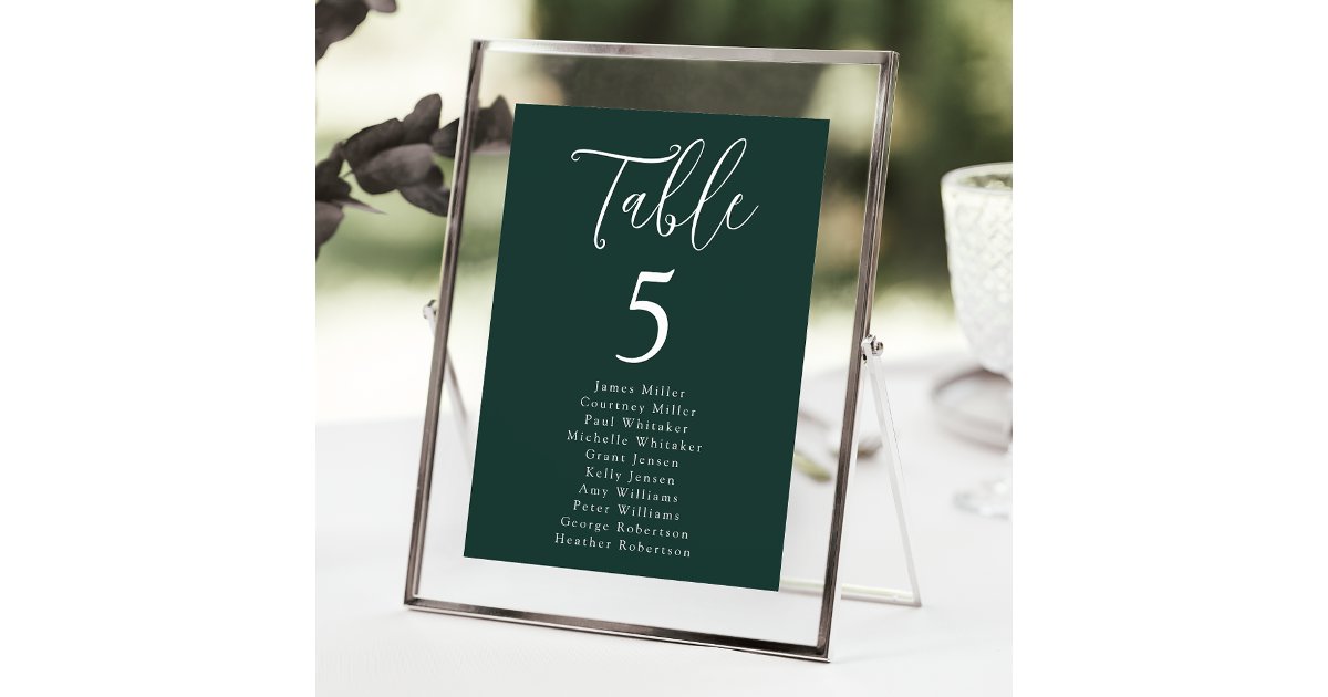 Simple Forest Green Table Number Seating Chart | Zazzle