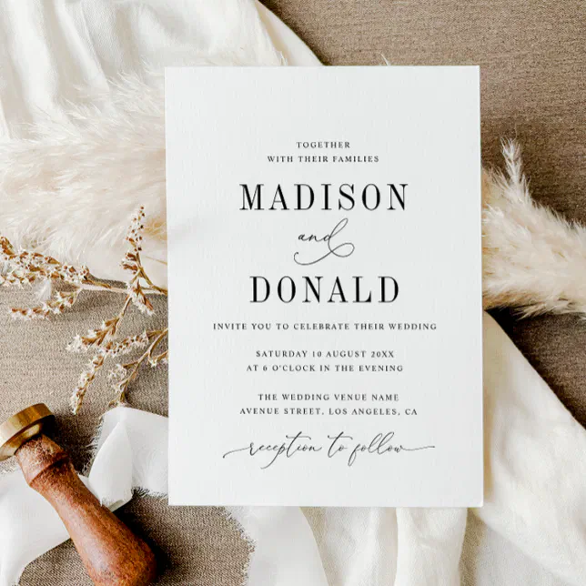 simple formal black and white wedding invitation | Zazzle