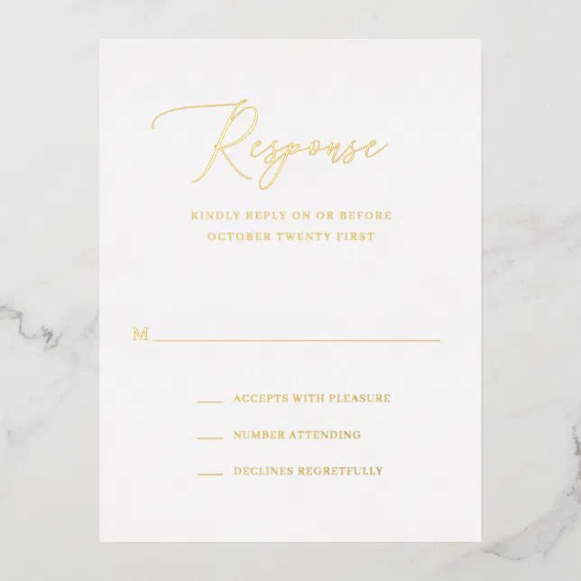 Simple Formal Elegant Gold Foil Wedding RSVP Card | Zazzle