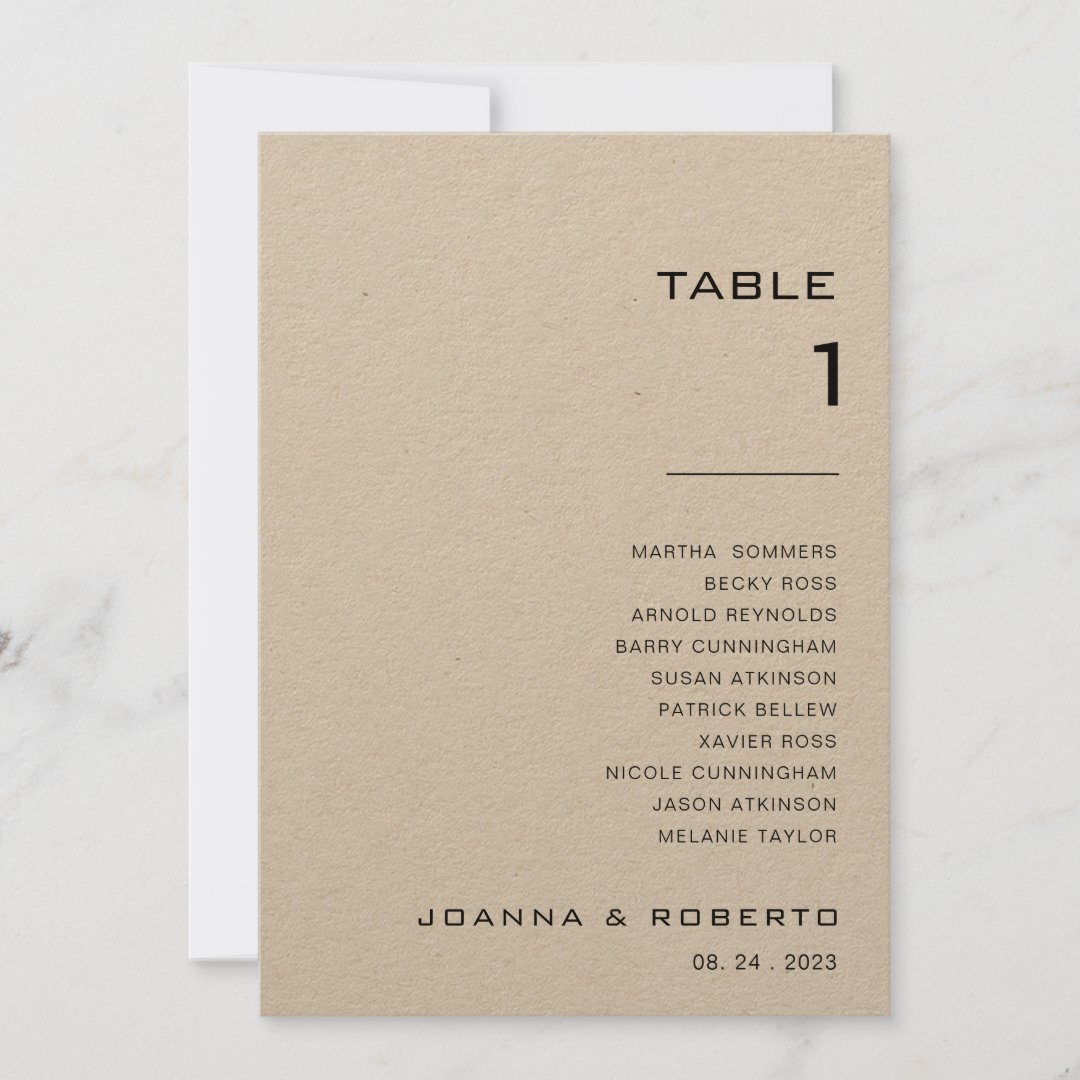 Simple Formal Kraft Table Number 1 Seating Chart | Zazzle