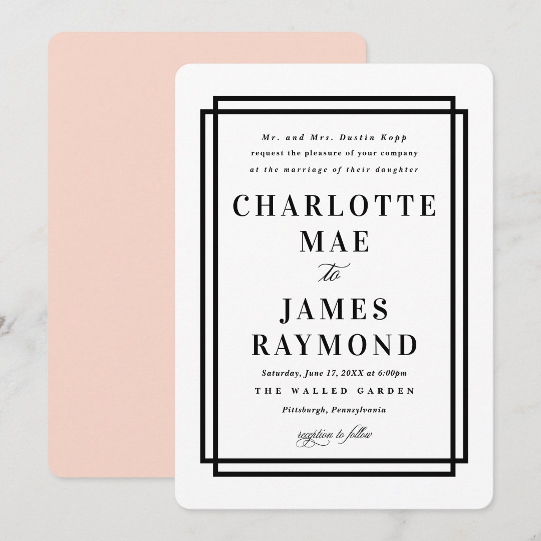 Simple Frame Black Classic Wedding Invitation | Zazzle