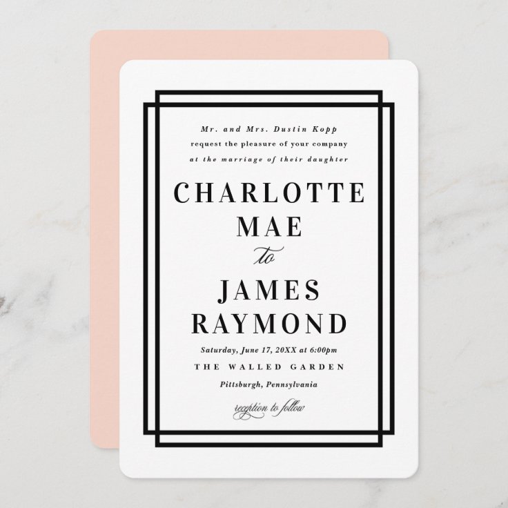 Simple Frame Black Classic Wedding Invitation | Zazzle