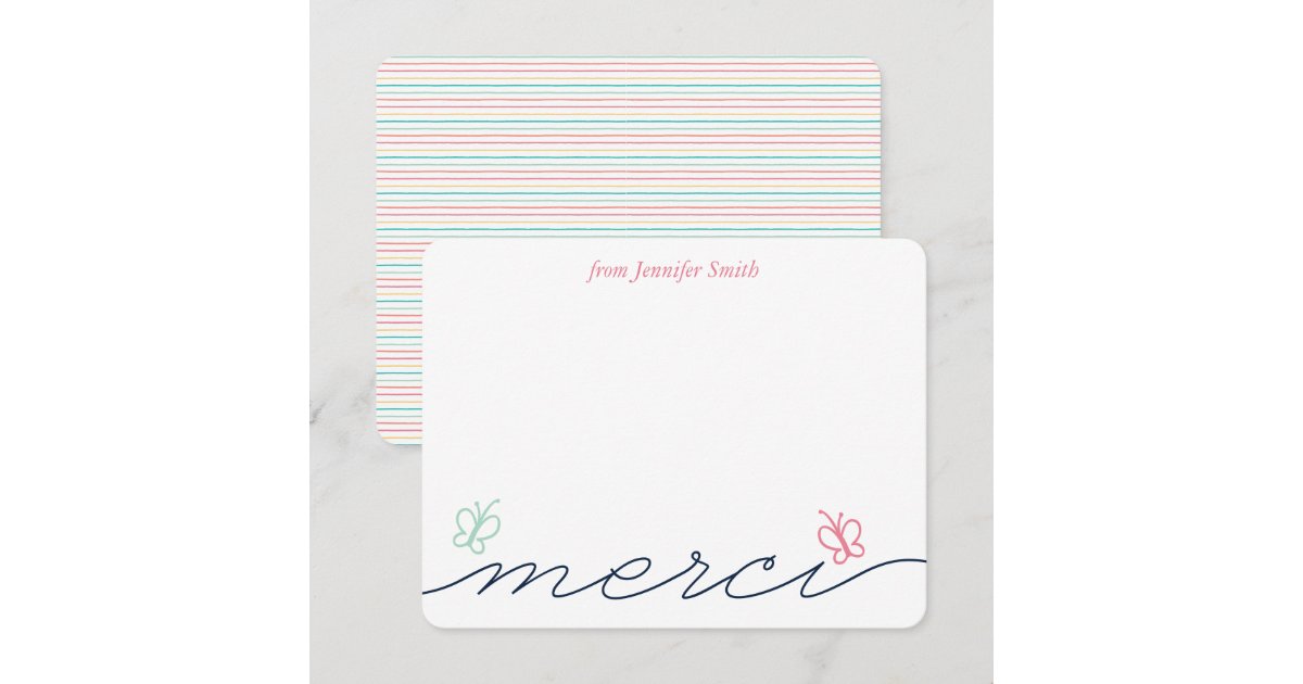 Simple French Merci Butterfly Thank You Note Invitation | Zazzle