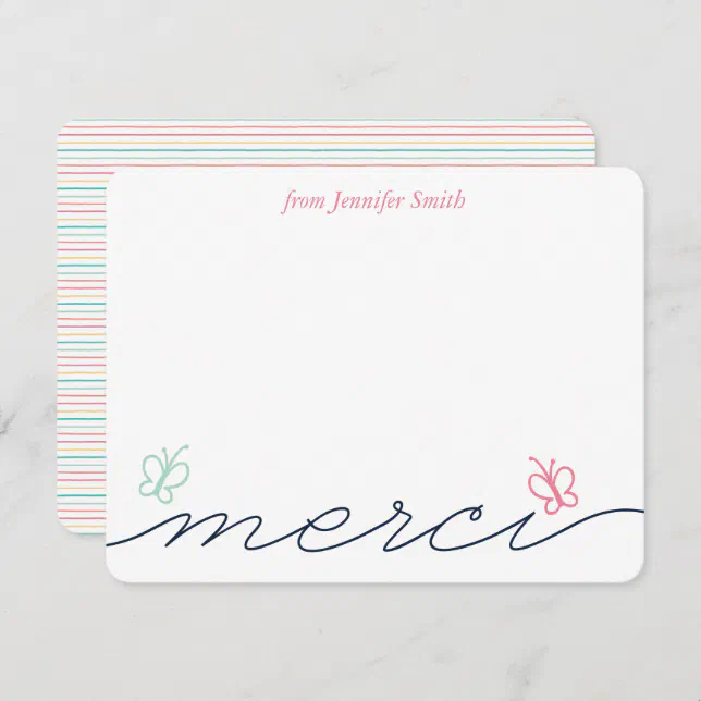 Simple French Merci Butterfly Thank You Note Invitation | Zazzle