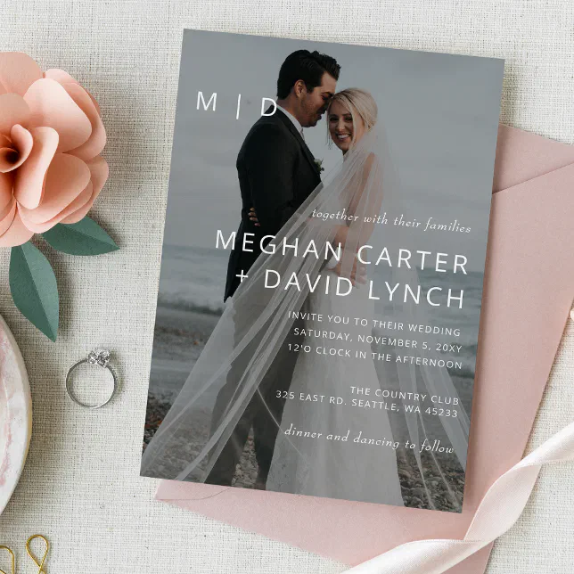 Simple Full Photo Overlay Wedding Invitation | Zazzle