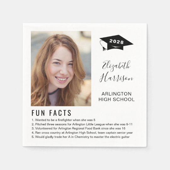 Simple Fun Facts Photo Script Graduation Napkins | Zazzle.com