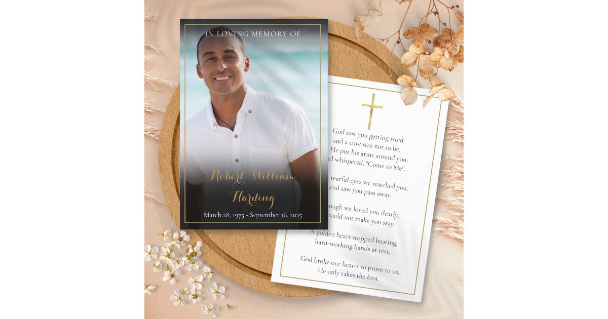 Simple Funeral Memorial Photo Prayer Cards | Zazzle