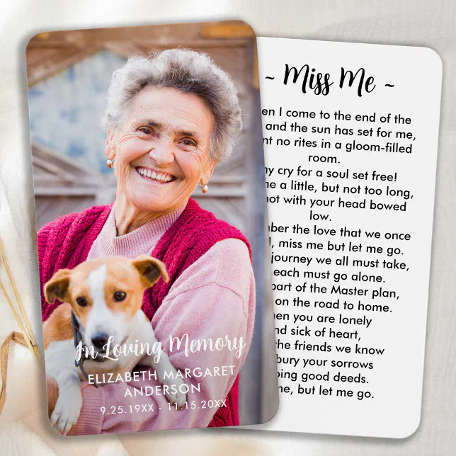 Simple Funeral Modern Photo Memorial Prayer Card | Zazzle