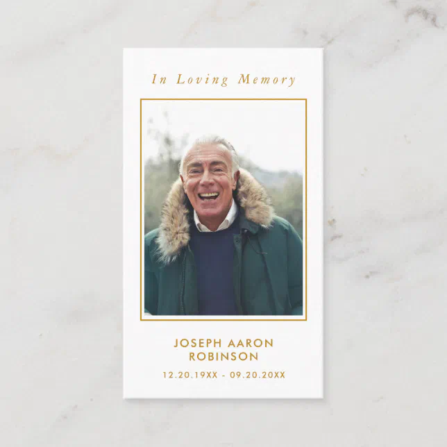 Simple Funeral Photo Gold Memorial Prayer Card | Zazzle