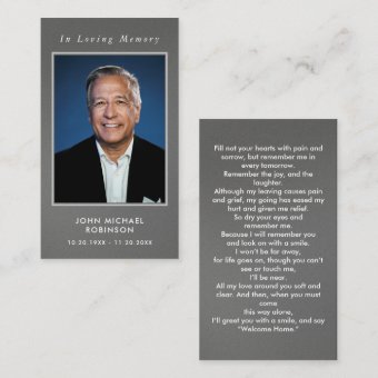Simple Funeral Photo Sympathy Memorial Prayer Card | Zazzle