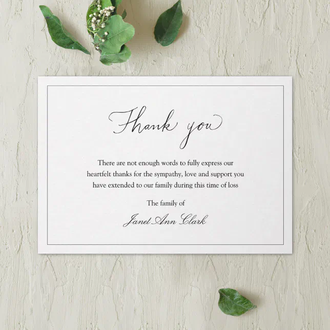 Simple Funeral & Sympathy Thank You Note Card | Zazzle