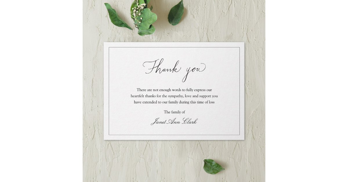 Simple Funeral & Sympathy Thank You Note Card | Zazzle