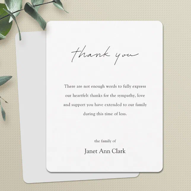 Simple Funeral Thank You Card | Zazzle