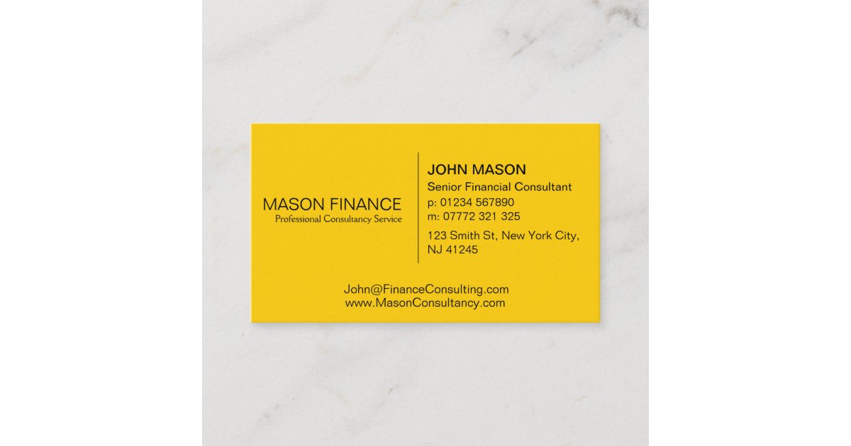 Simple Generic Yellow Business Card | Zazzle