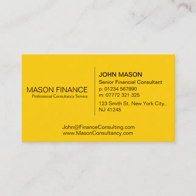 Simple Generic Yellow Business Card | Zazzle