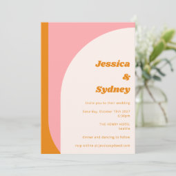 Simple Geometric Arch Pink and Orange Wedding Invitation | Zazzle
